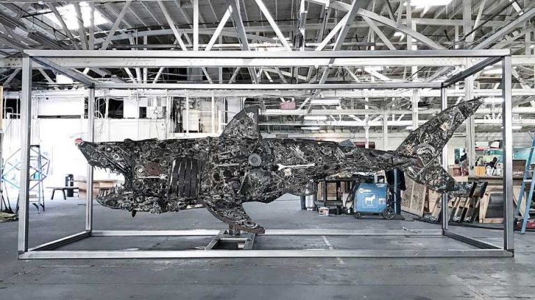 Here’s A Look At Street Artist RISK’s Massive Scraps-made Shark Sculpture