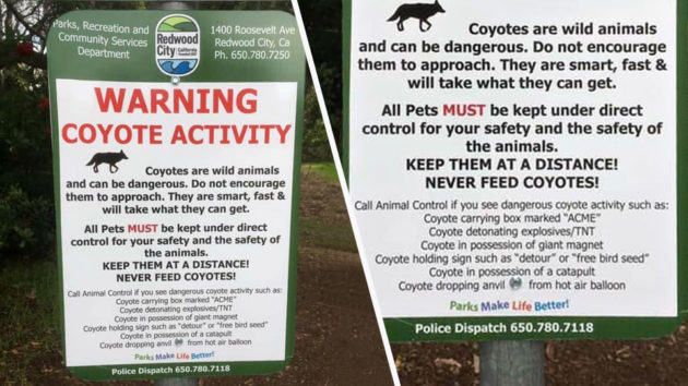 The Fine Print On This Coyote Warning Sign Will Crack You Up!