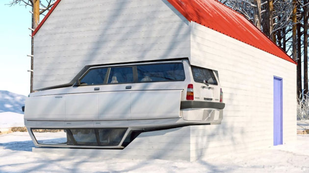Artist Reimagined Winter Cabin With Volvo 240s Embedded In It Because ...