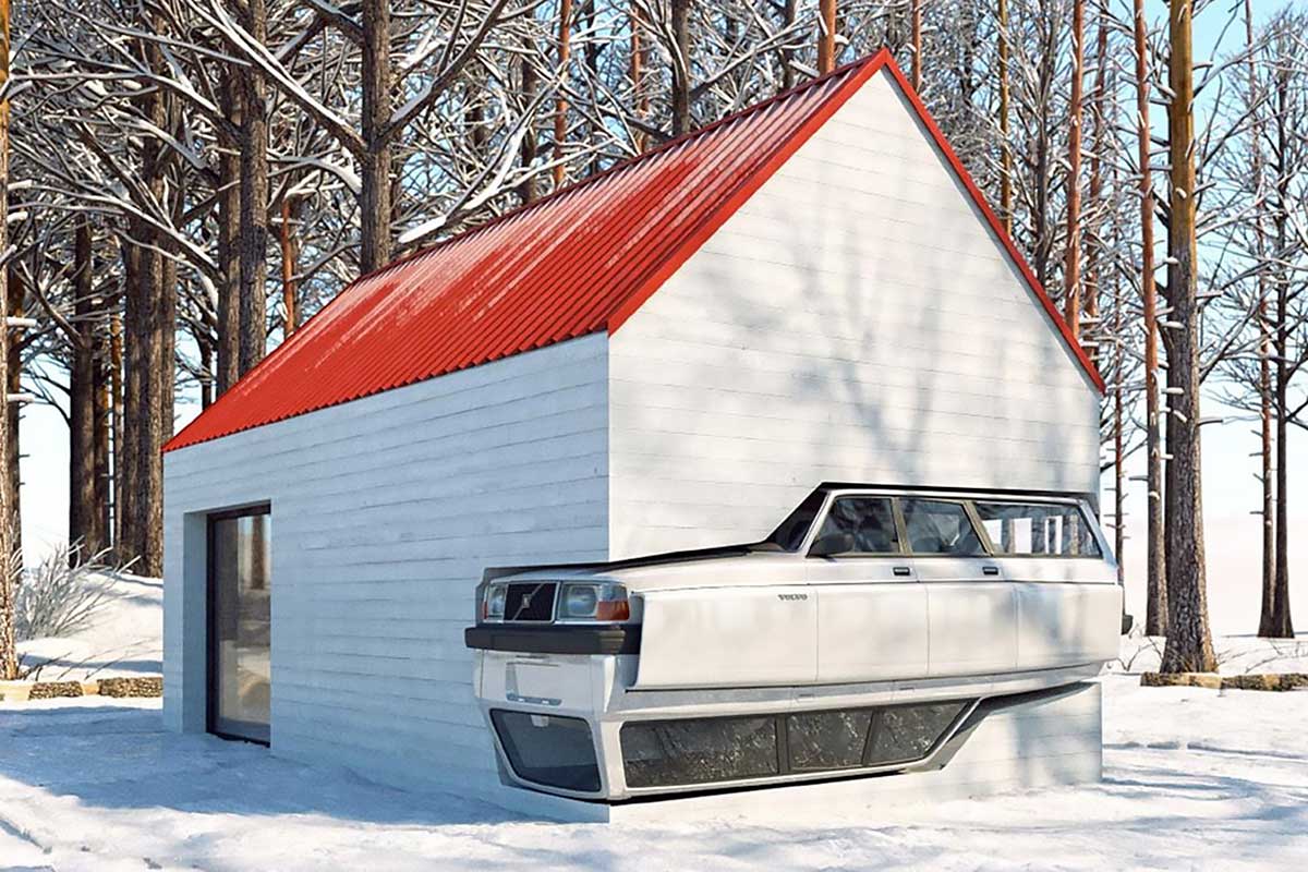 Artist Reimagined Winter Cabin With Volvo 240s Embedded In It Because ...