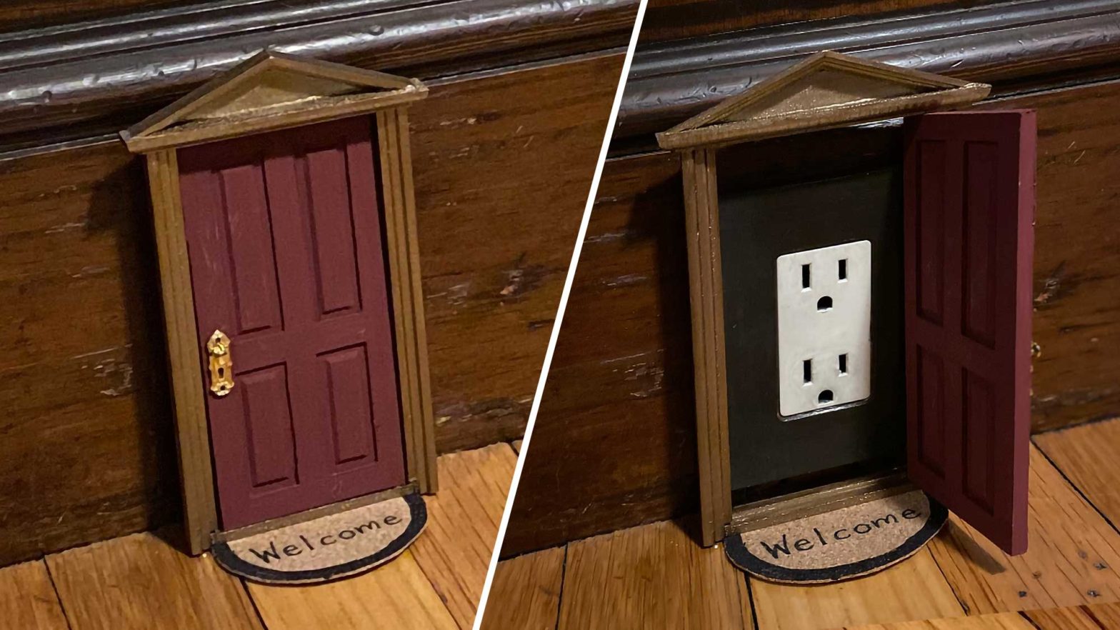 Electrical Outlets Cleverly Concealed By Cute Little Dollhouse Doors