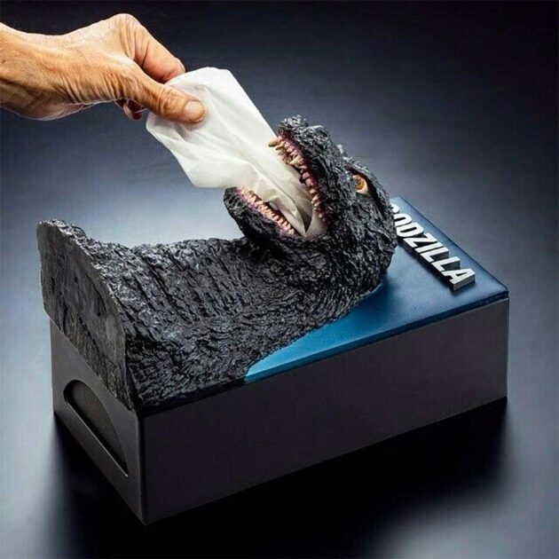 Clever Tissue Dispenser Had Godzilla “Spewing” Tissue Out Of Its Mouth