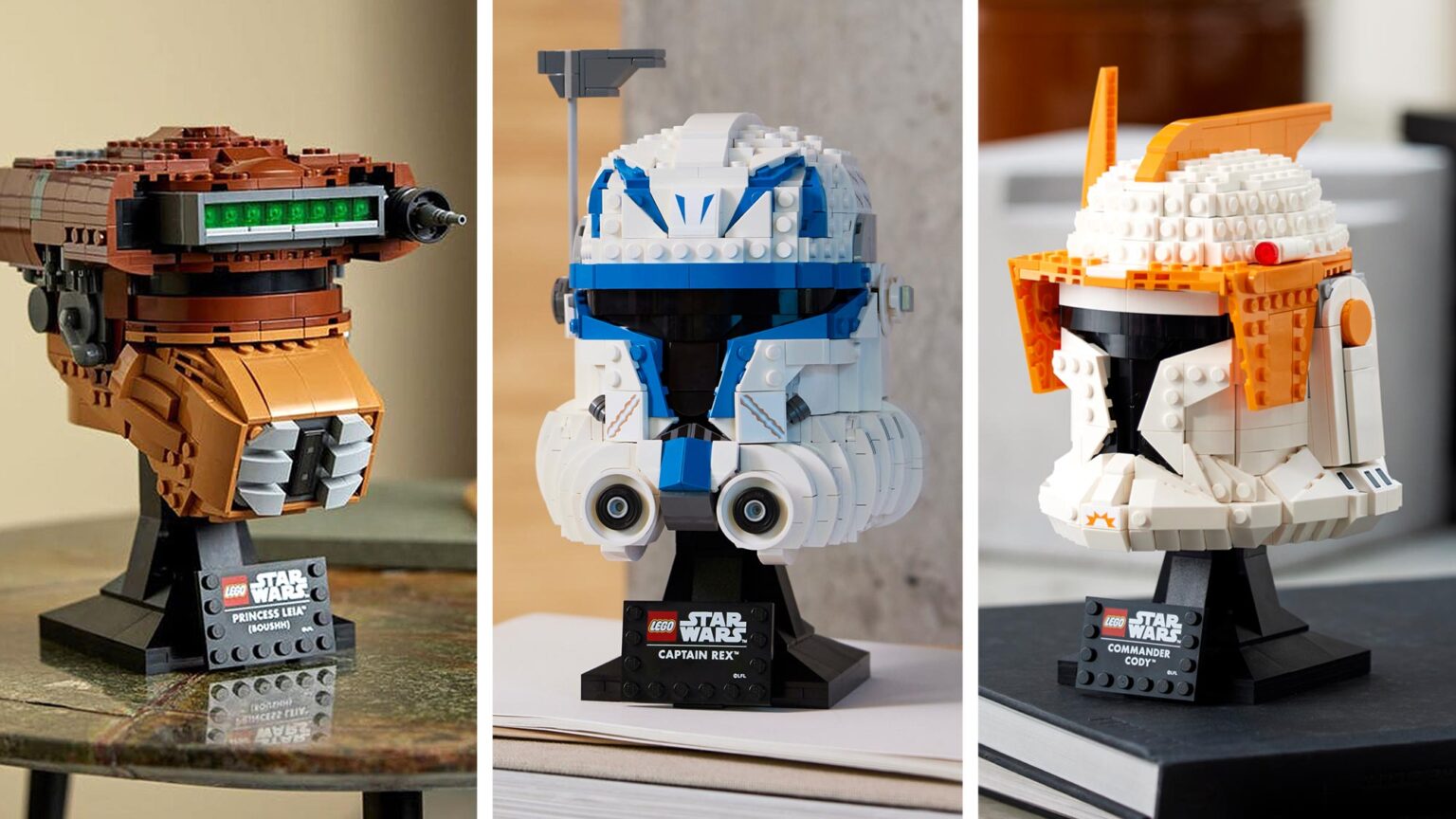 LEGO Captain Rex, Clone Commander Cody, And Princess Leia Boushh Helmets