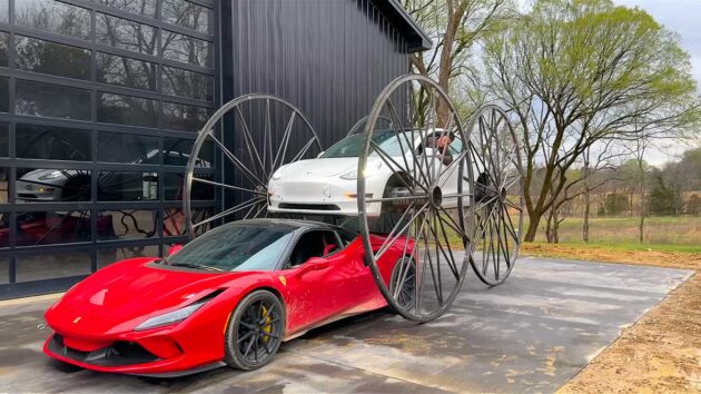 Tesla On Giant Bullock Cart-Like Giant Wheels (Tesla Lovers May Want To ...