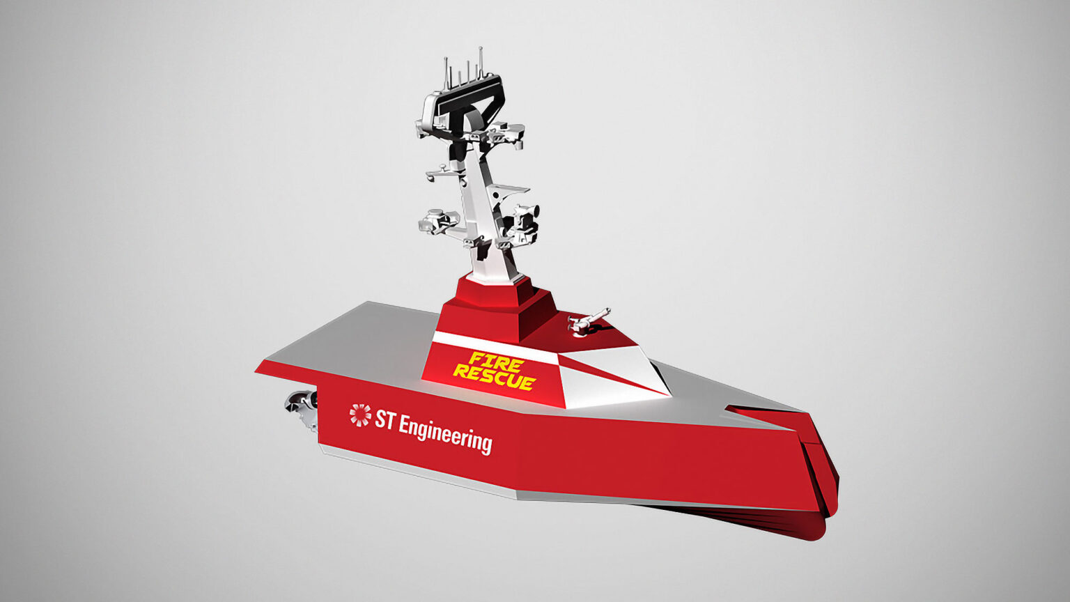 This Is A Unmanned Firefighting Surface Vessel By ST Engineering